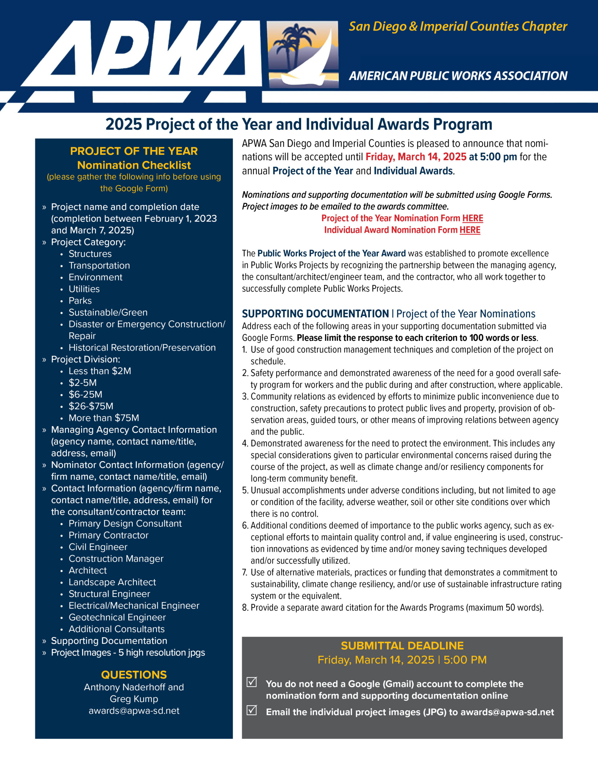 2025 Awards Program – APWA San Diego/Imperial Chapter